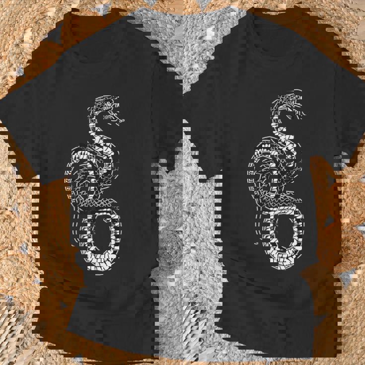 Snake X Serpent X Black Snake X Coil Blackwork T-Shirt | Mazezy