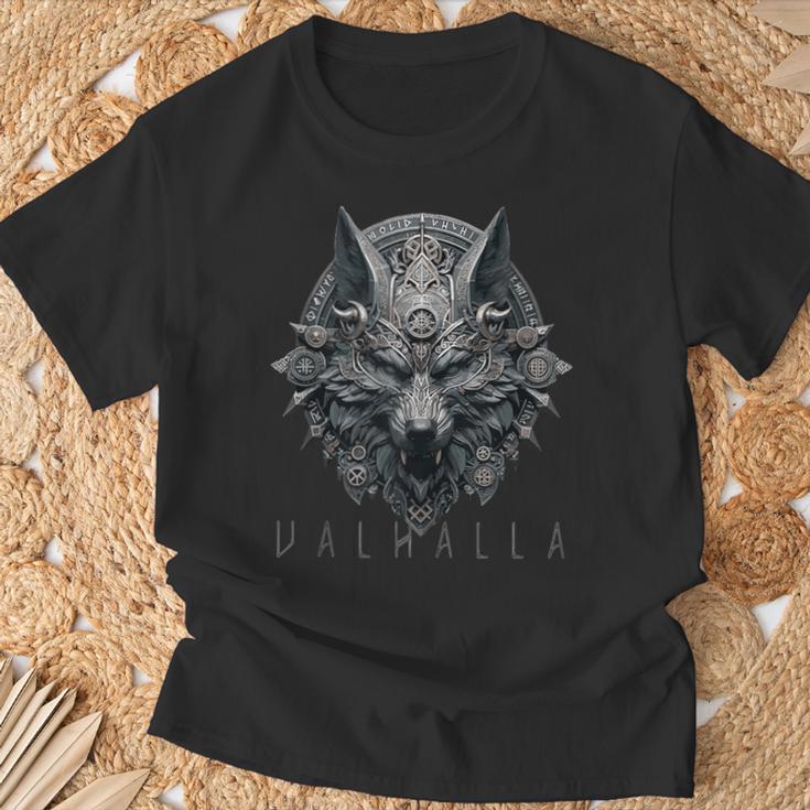 Valhalla Wolf Mask Odin Runes Norse Compass Viking Women T-Shirt ...