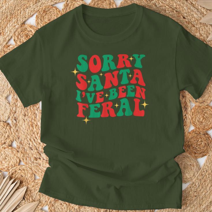 Sorry Santa I've Been Feral Groovy T-Shirt | Mazezy